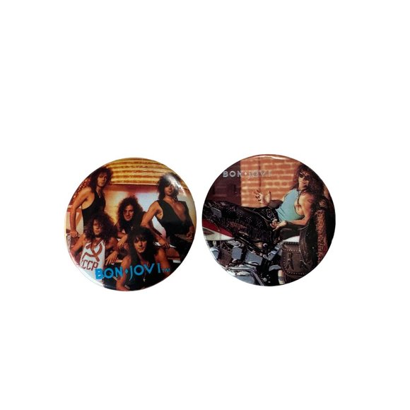 Jewelry | Vintage Set Of 2 198s Rock Band 15 Inch Bon Jovi Button ...